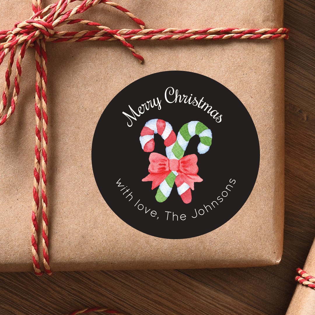 Candy Cane Christmas Gift Stickers - Holiday Labels for Christmas Gifts ...