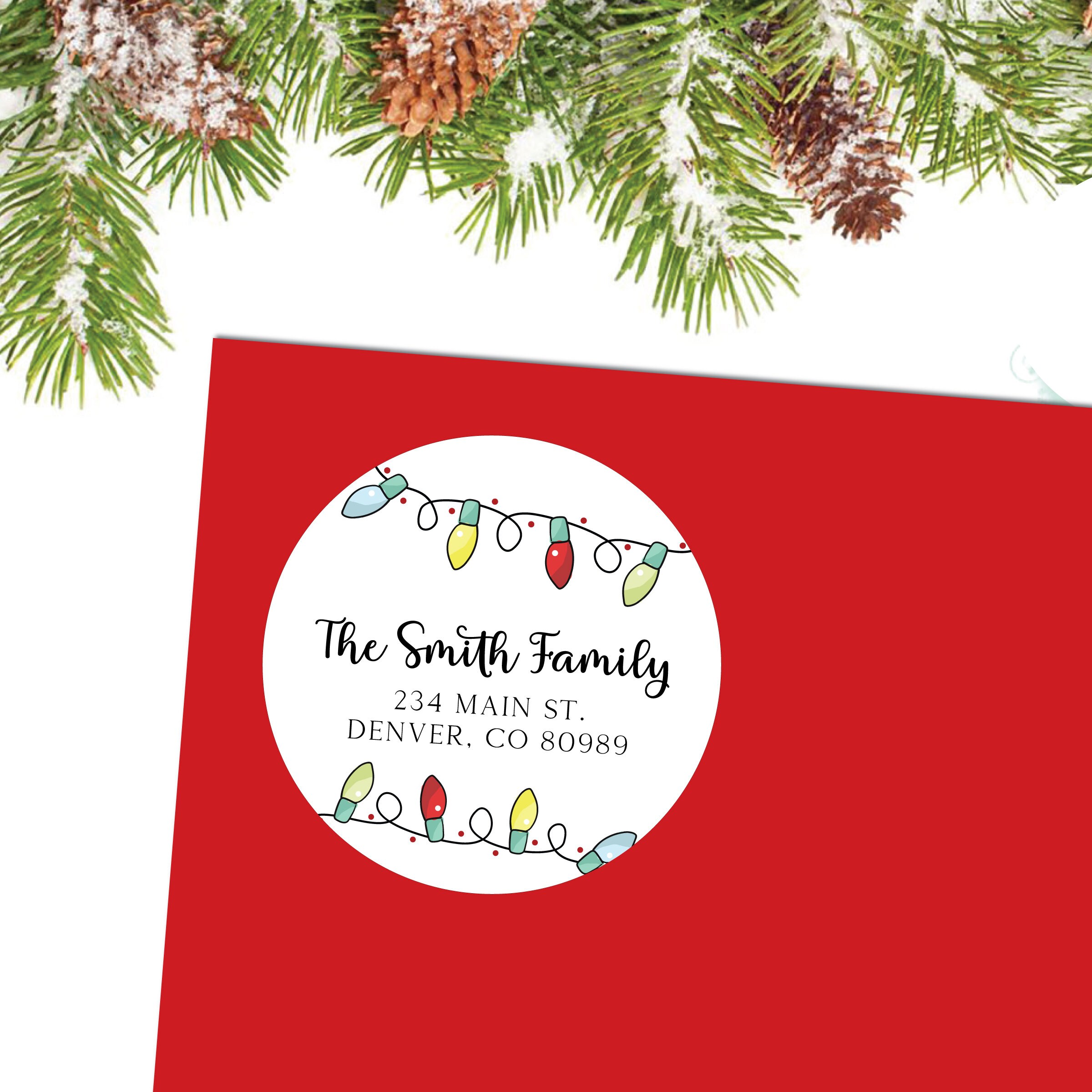 Christmas Address Label - Festive Light Return Address Label, Holiday ...