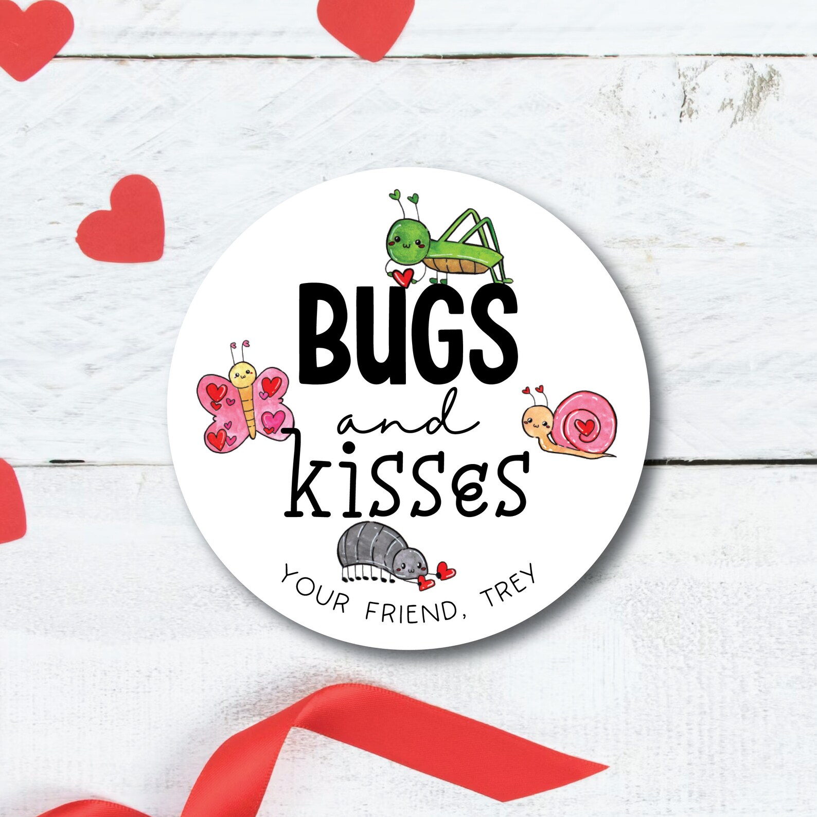 Valentines Stickers - Bugs and Kisses Labels, Gummy Worm Favor Sticker ...