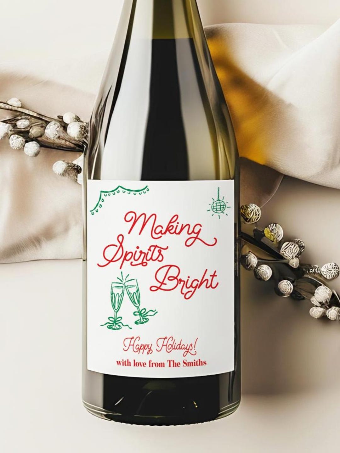 Retro Christmas Wine Bottle Label - Holiday Wine Gift Labels, Making ...