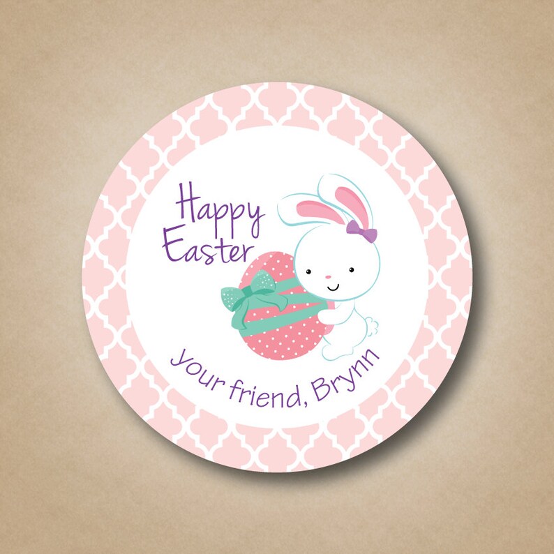 Girls Pink Easter Sticker Cute Bunny With Easter Egg Pink and Purple ...