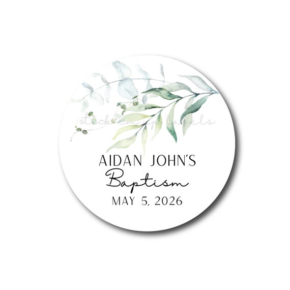 Baptism Stickers Watercolor Baptism Favor Labels Botanical - Etsy