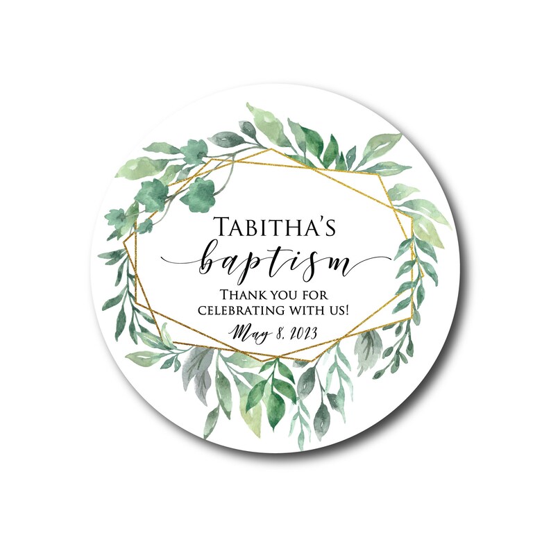 Baptism Stickers Greenery Baptism Favor Labels Botanical Eucalyptus ...