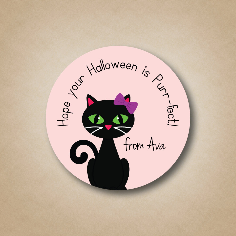 Halloween Stickers Black Cat Stickers Happy Halloween Labels | Etsy