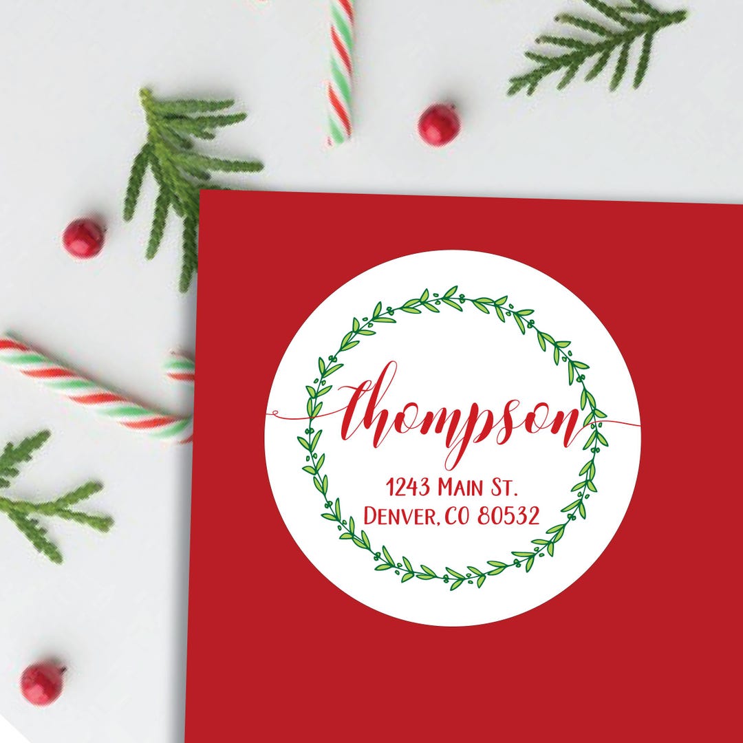 Christmas Address Labels - Classic Wreath Christmas Return Address ...