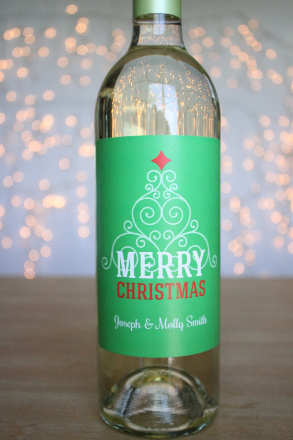 Merry Christmas Wine Label Green Tree Wine Labels Personalized - Etsy