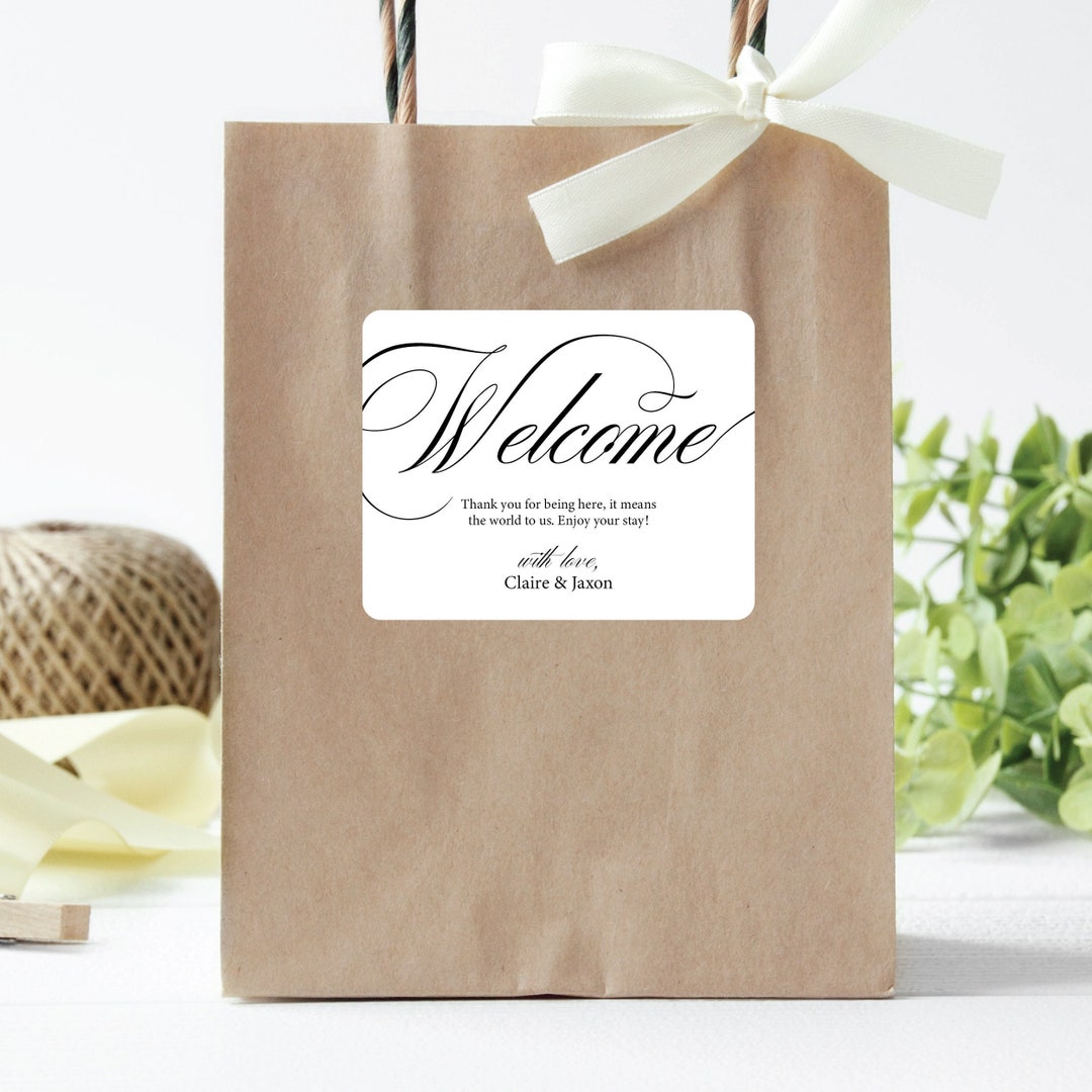 Wedding Welcome Labels - Large Wedding Welcome Sticker, Minimalist Out ...
