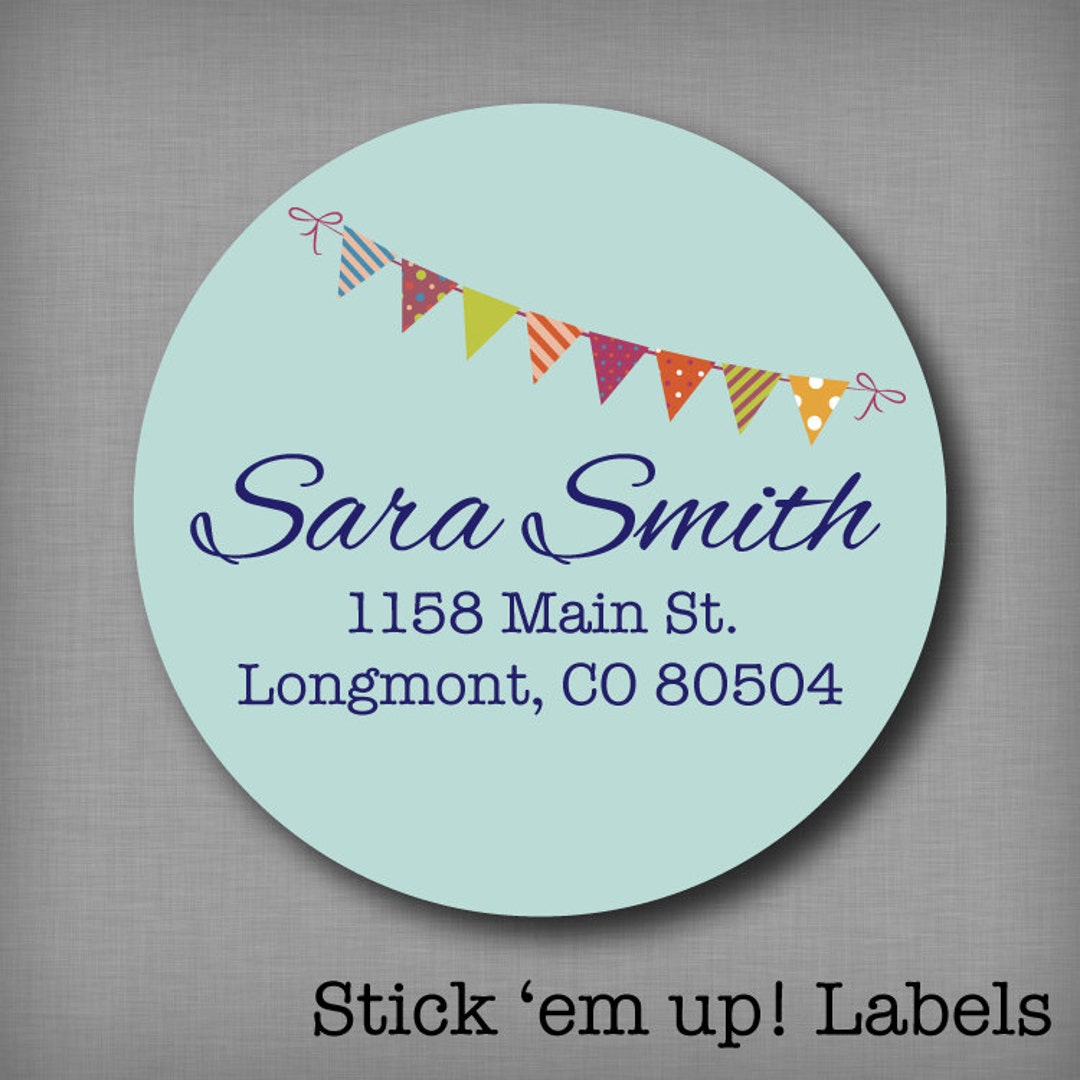 Return Address Labels, Personalized Round Address Stickers, Bunting ...