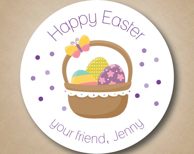 Easter Chick Stickers Happy Easter Label Pink Polka Dots Baby Chick ...