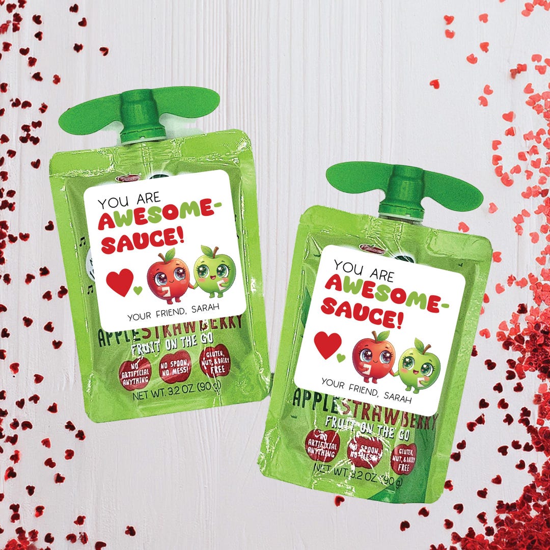 Daycare Preschool Valentine Sticker – Non Candy Valentine, Applesauce ...