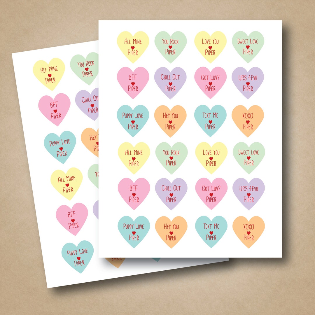Valentines Stickers Conversation Hearts Stickers Kids Valentines Labels ...