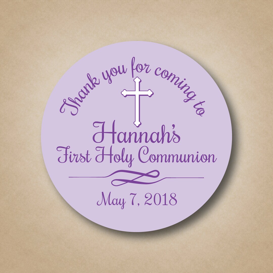First Holy Communion Favor Stickers Girls Communion Labels Purple First ...