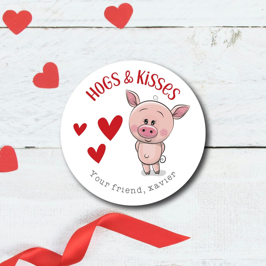 Pig Valentine Stickers Hogs and Kisses Stickers, Kids Valentines Day ...