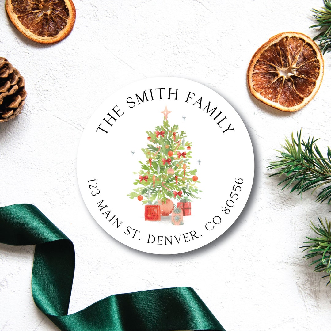 Christmas Address Labels - Classic Watercolor Christmas Tree Return ...