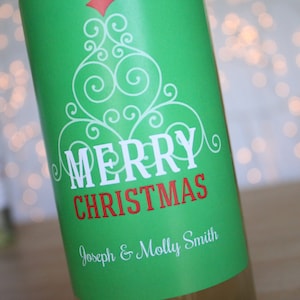 Merry Christmas Wine Label Green Tree Wine Labels Personalized Wine ...