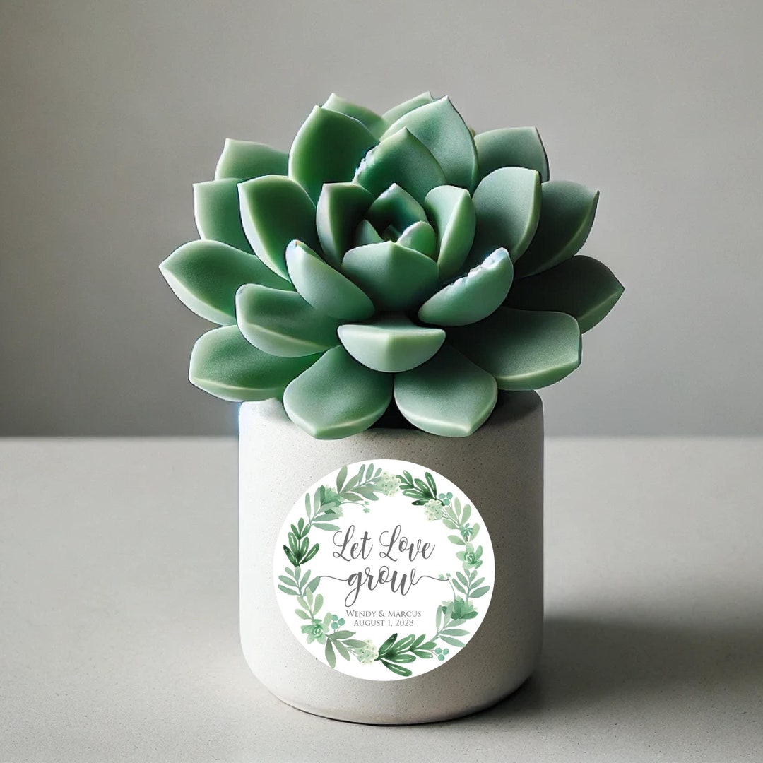 Let Love Grow Stickers - Succulent Wedding Favor Stickers, Greenery ...