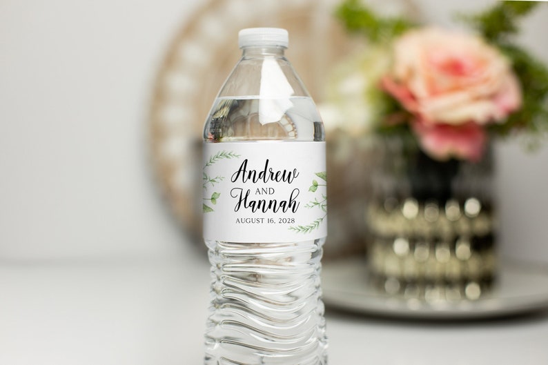 Wedding Water Bottle Label - Botanical Water Bottle Label, Waterproof ...