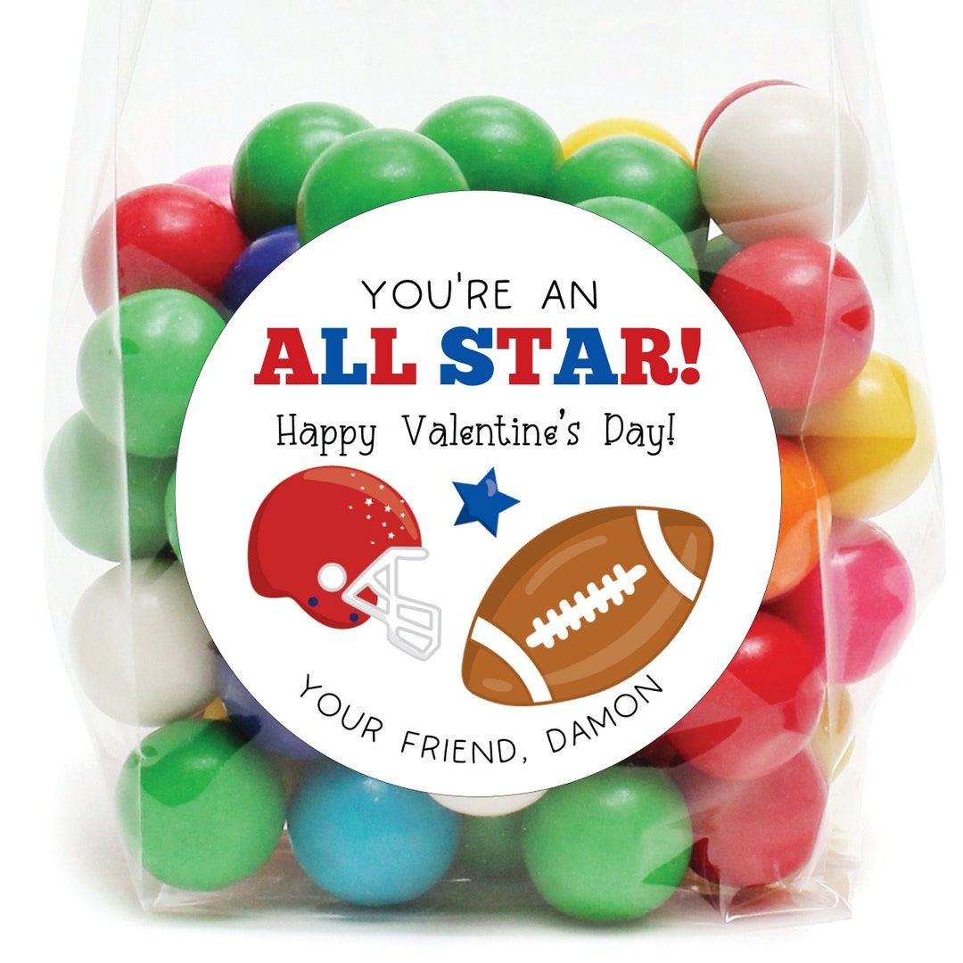 Class Party Valentine - You're an All Star! Sports Valentine Label ...