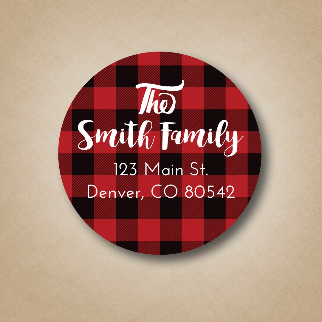 Plaid Christmas Address Label Buffalo Plaid Return Address Sticker Red ...