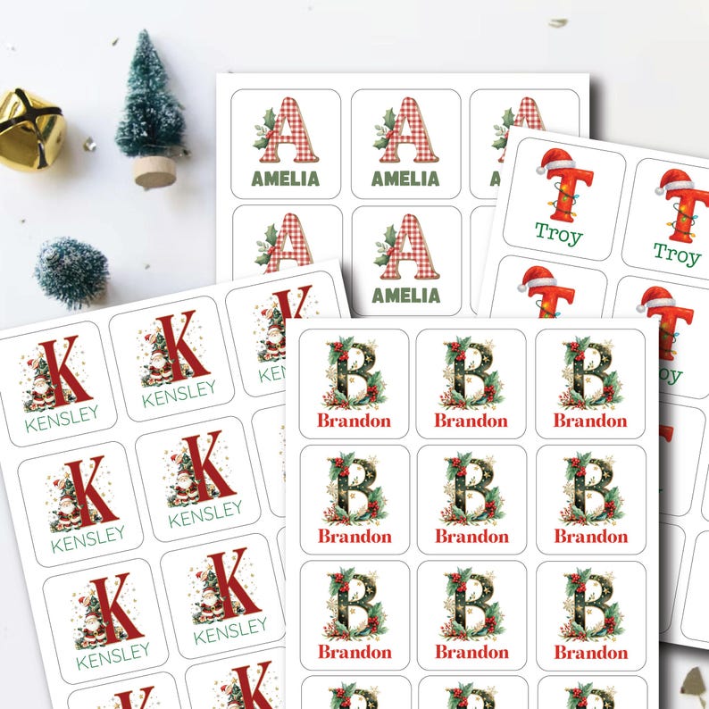 Christmas Name Labels - Kids Personalized Christmas Gift Tag Sticker ...
