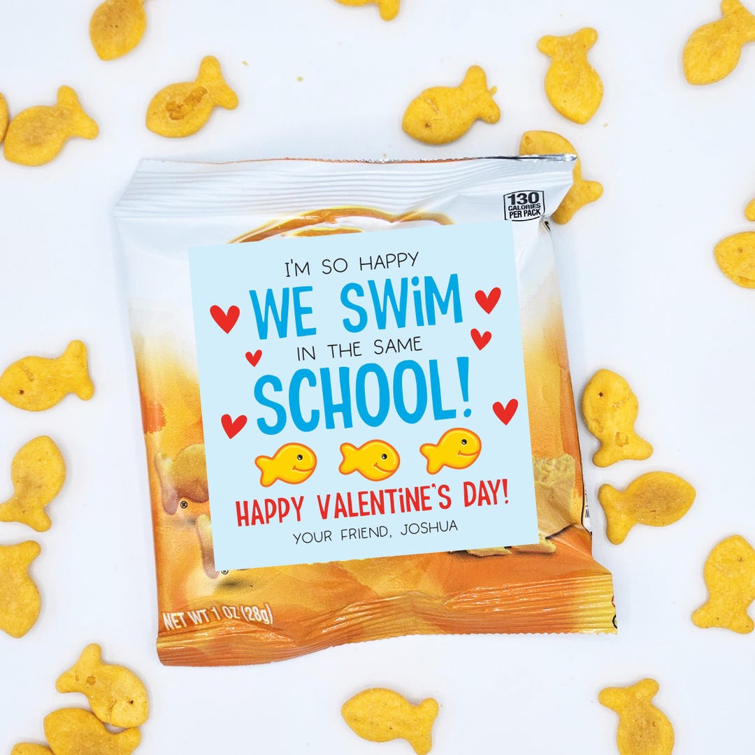 Classroom Valentine Stickers - Goldfish Cracker Valentines, so Happy We ...