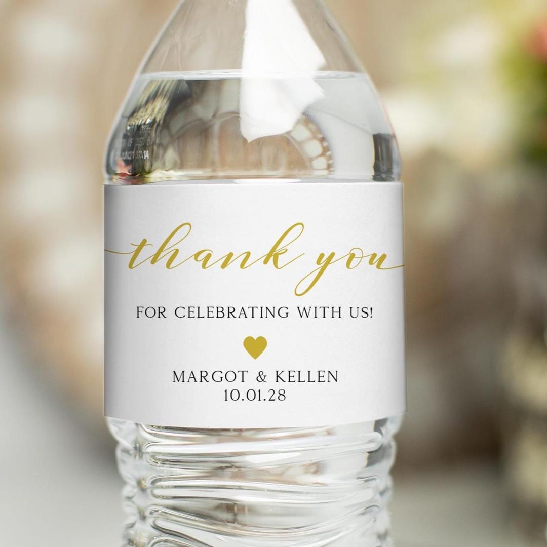 Water Bottle Labels - Thank You Wedding Labels, Gold Wedding Water ...