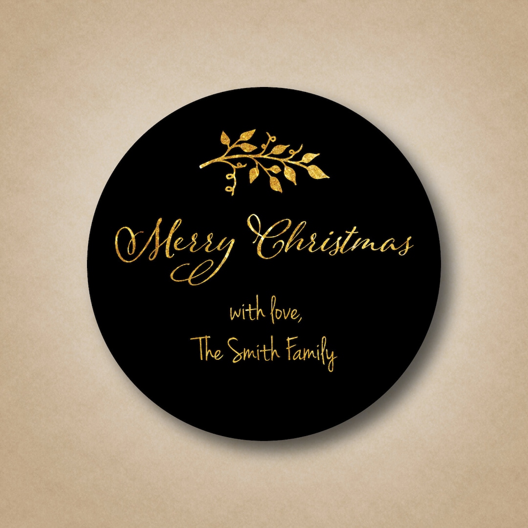 Gold Christmas Gift Labels Script Merry Christmas Custom Tags Holiday ...