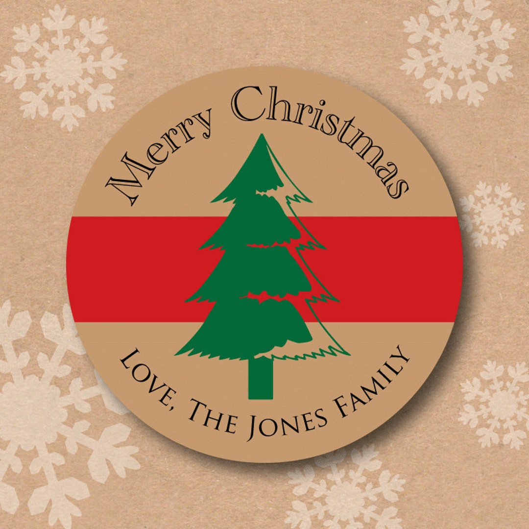 Classic Holiday Labels Kraft Style Sticker Personalized Christmas ...