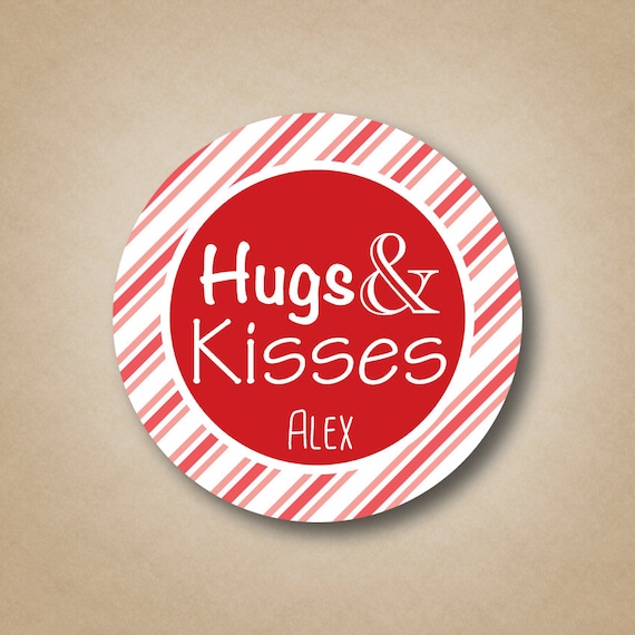 Hugs & Kisses Personalized Valentine Favor Stickers Custom Valentines ...