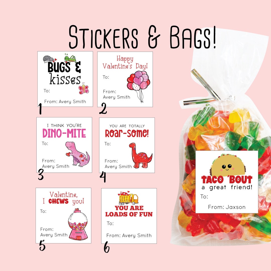 Valentine's Day Stickers and Bags - Write in Labels for Valentine's ...