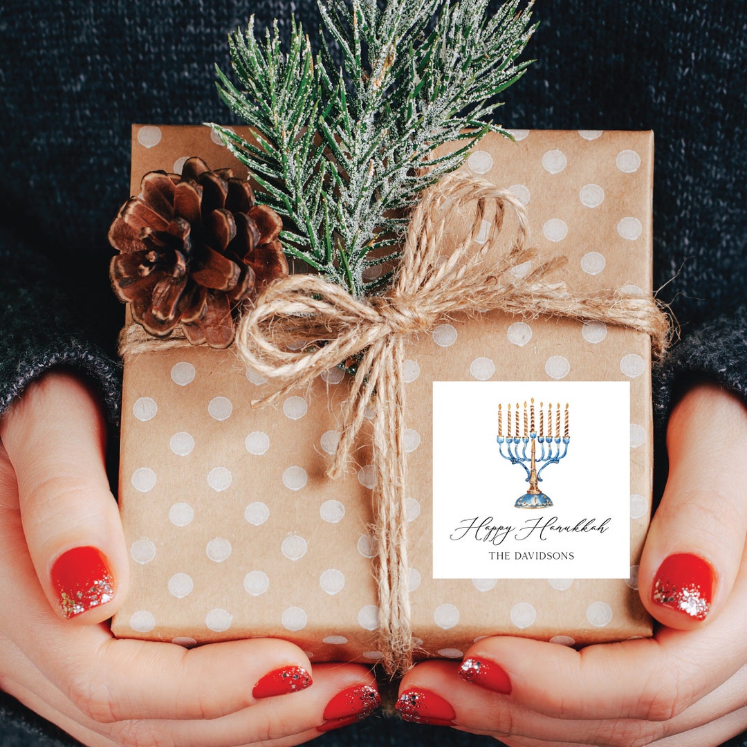 Hanukkah Gift Label - Hanukkah Sticker, Watercolor Menorah Label ...