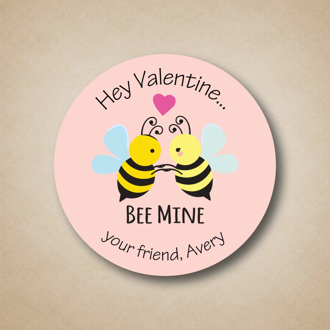 Customized Valentines Day Stickers Honey Bee Mine Pink Favor Labels ...