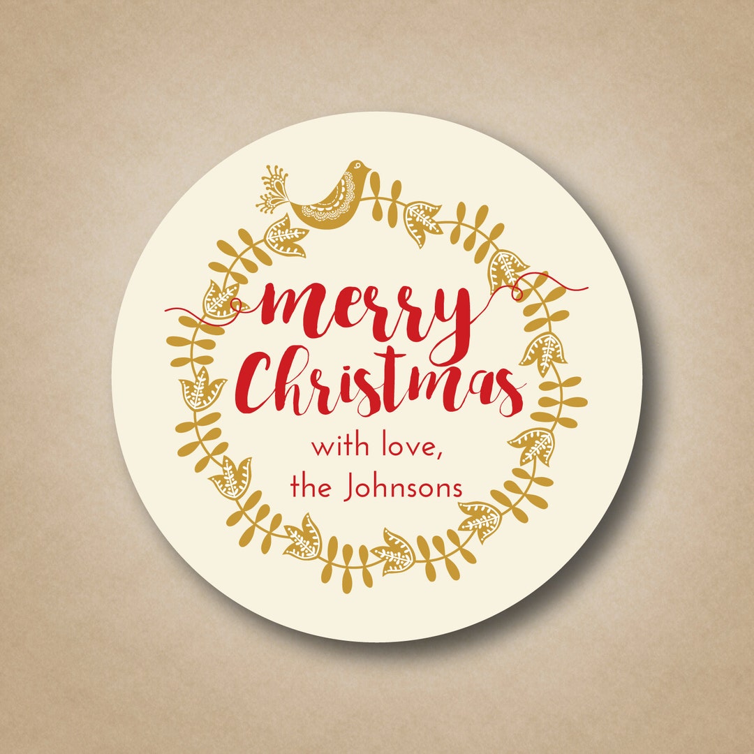 Christmas Gift Tags Gold Christmas Stickers Scandinavian Wreath Holiday ...