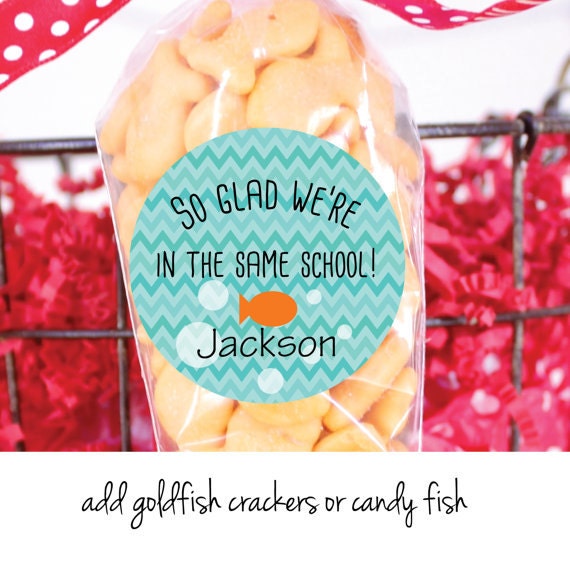 Valentine's Day Stickers So Glad We're in the Same School Fish Favor ...