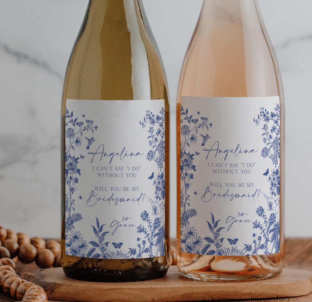 Bridesmaid Wine Labels - Blue Toile Can't Say I Do Without You Maid of ...