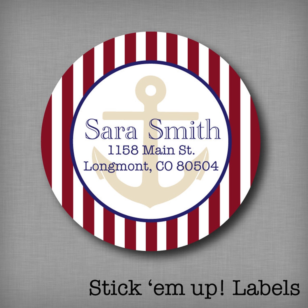 Return Address Labels, Personalized Round Address Stickers, Nautical ...