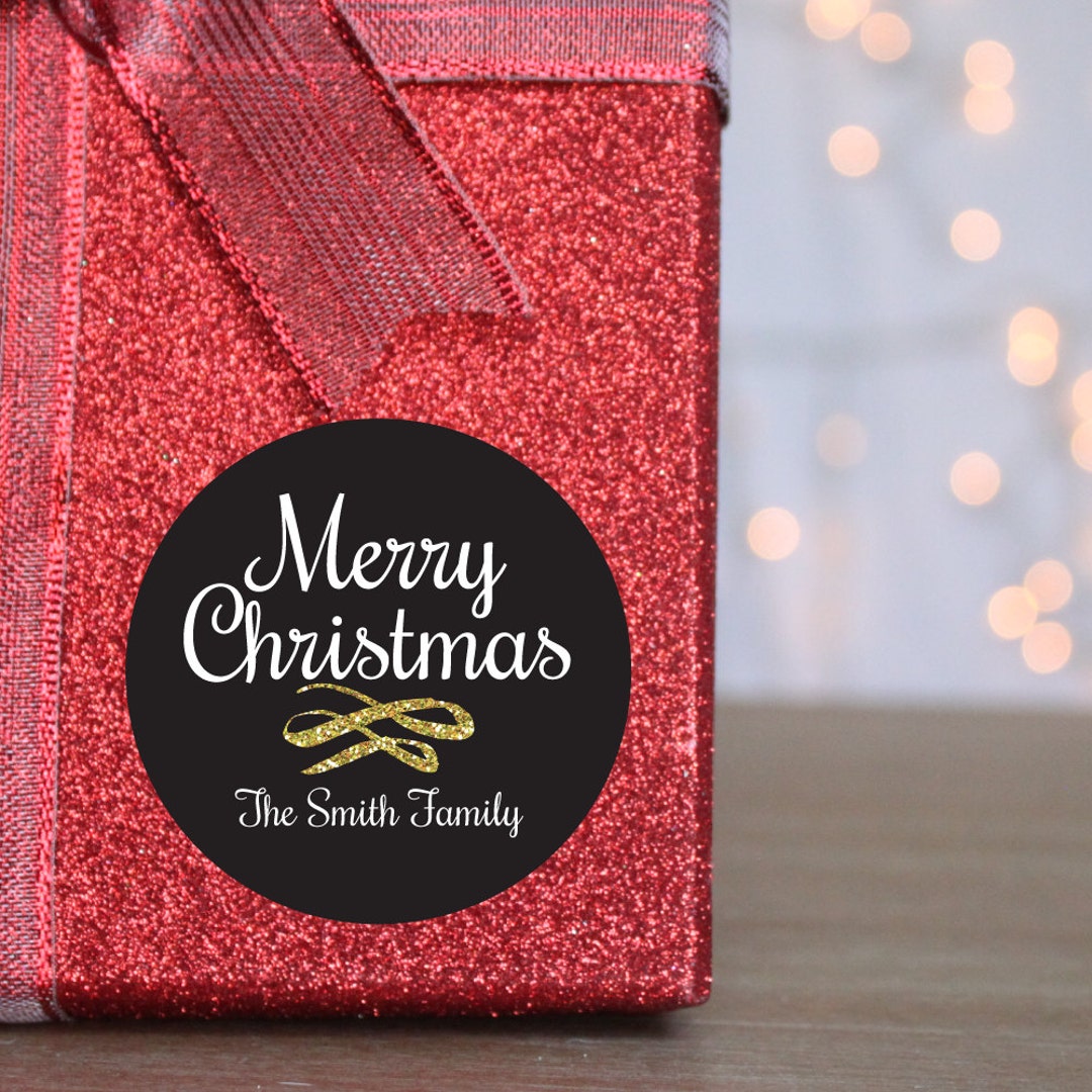 Gold Glitter Christmas Sticker Holiday Gift Tag Christmas Gift Label ...