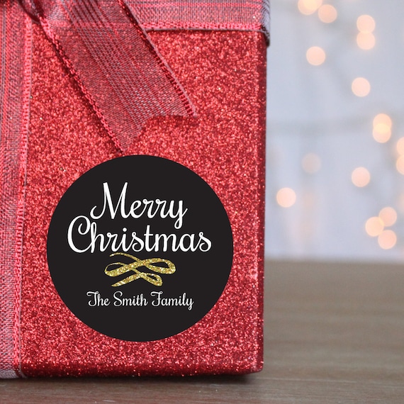 Gold Glitter Christmas Sticker Holiday Gift Tag Christmas Gift Label ...