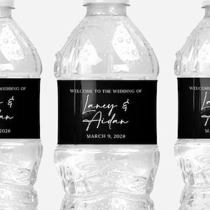 Personalized Wedding Water Bottle Labels: Black Vinyl Modern Reception ...