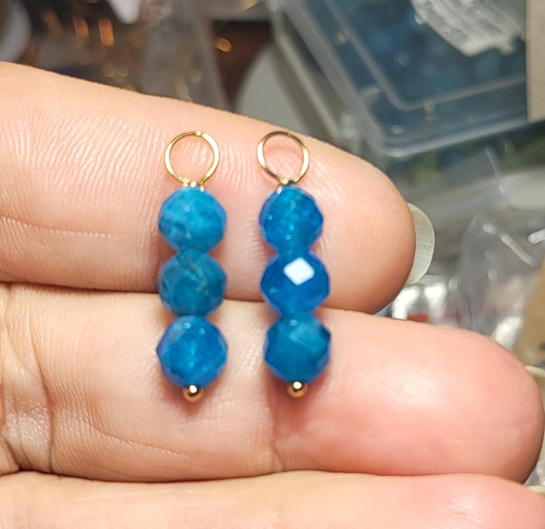 1 Pair 1" Faceted Neon Blue Apatite Interchangeanle Earring Charms 14K ...