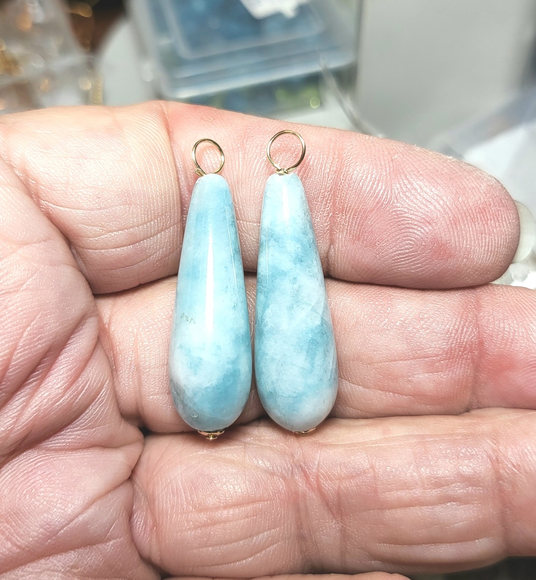9x30mm Blue Larimar Interchangeable Earring Charms Solid Sterling, 14K ...