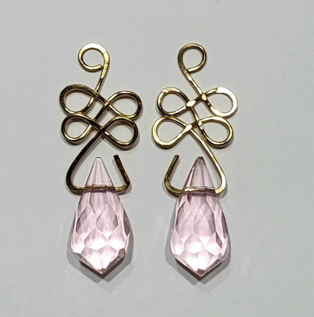 Fancy Wire Wrapped Pink Crystal INTERCHANGEABLE Earring Charms 14K Gold ...