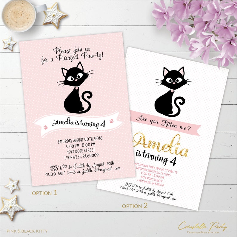 Kitty Invitation Cat Invitation Kitten Invitation birthday | Etsy