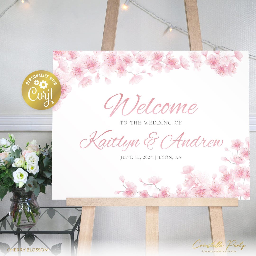 Cherry Blossom Wedding Welcome Sign Template, Pink Sakura Portrait ...