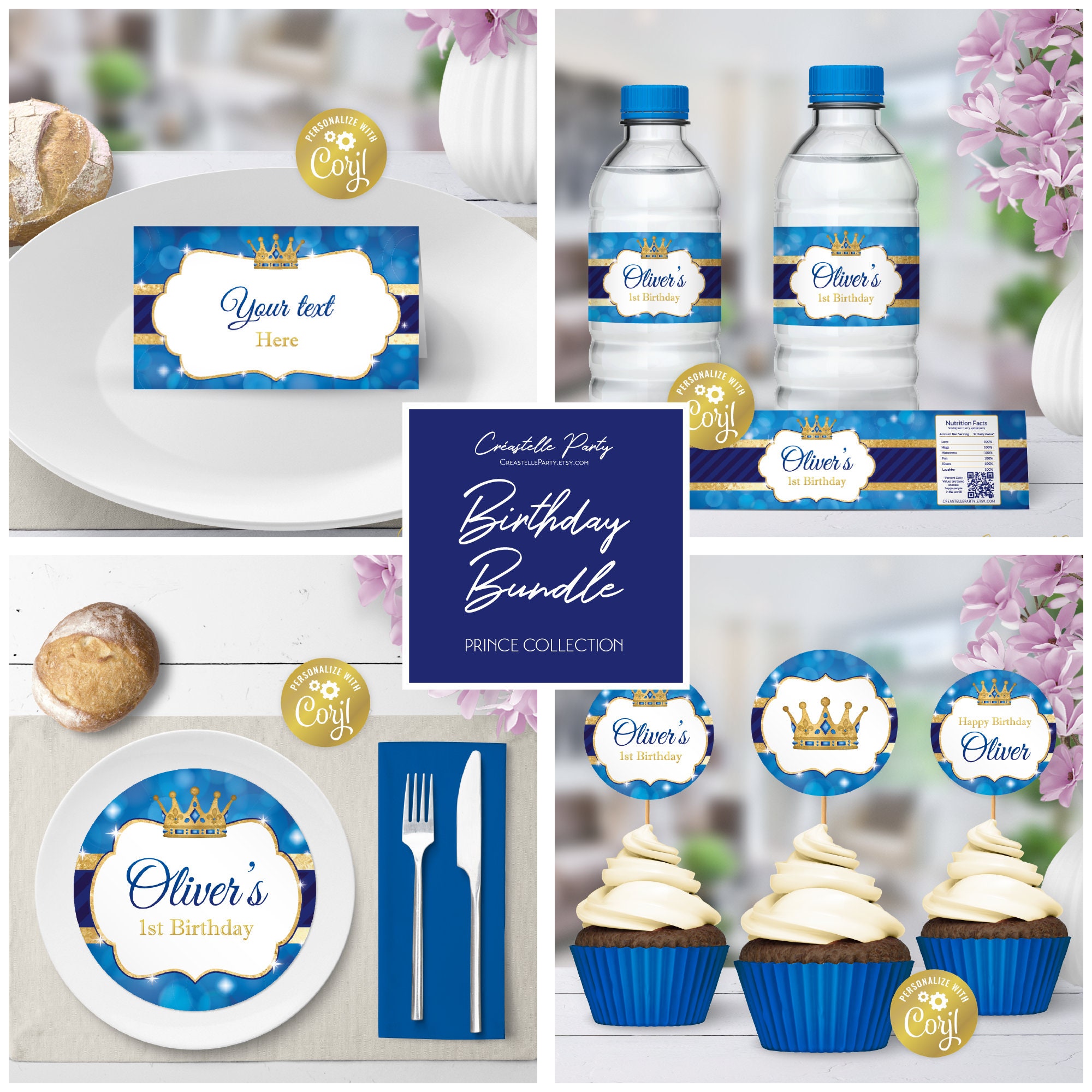 Prince Editable Party Decor Package, Royal Crown Printable, Gold and ...