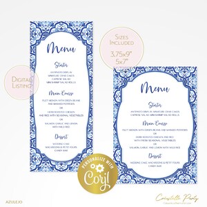 Mediterranean Wedding Menu Template, Editable 3.75x9 + 5x7 Menus ...