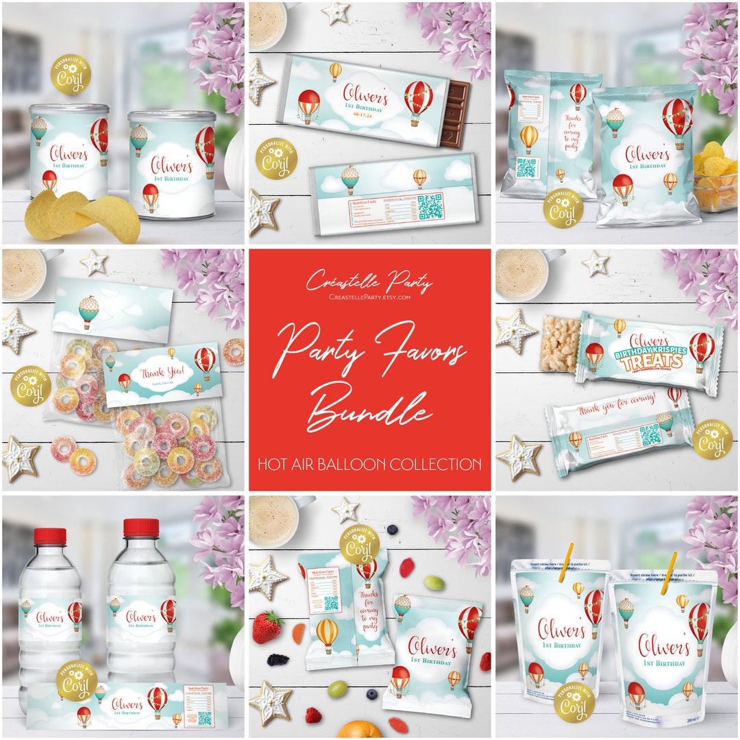 Hot Air Balloon Red Editable Party Treats Package, Up, up and Away ...