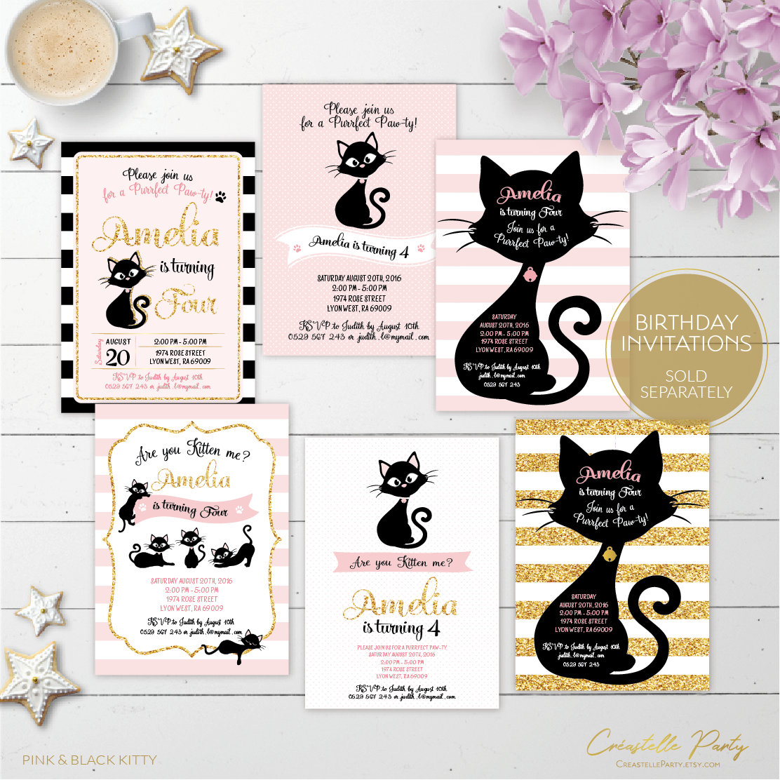 Kitty Invitation Cat Invitation Kitten Invitation birthday | Etsy