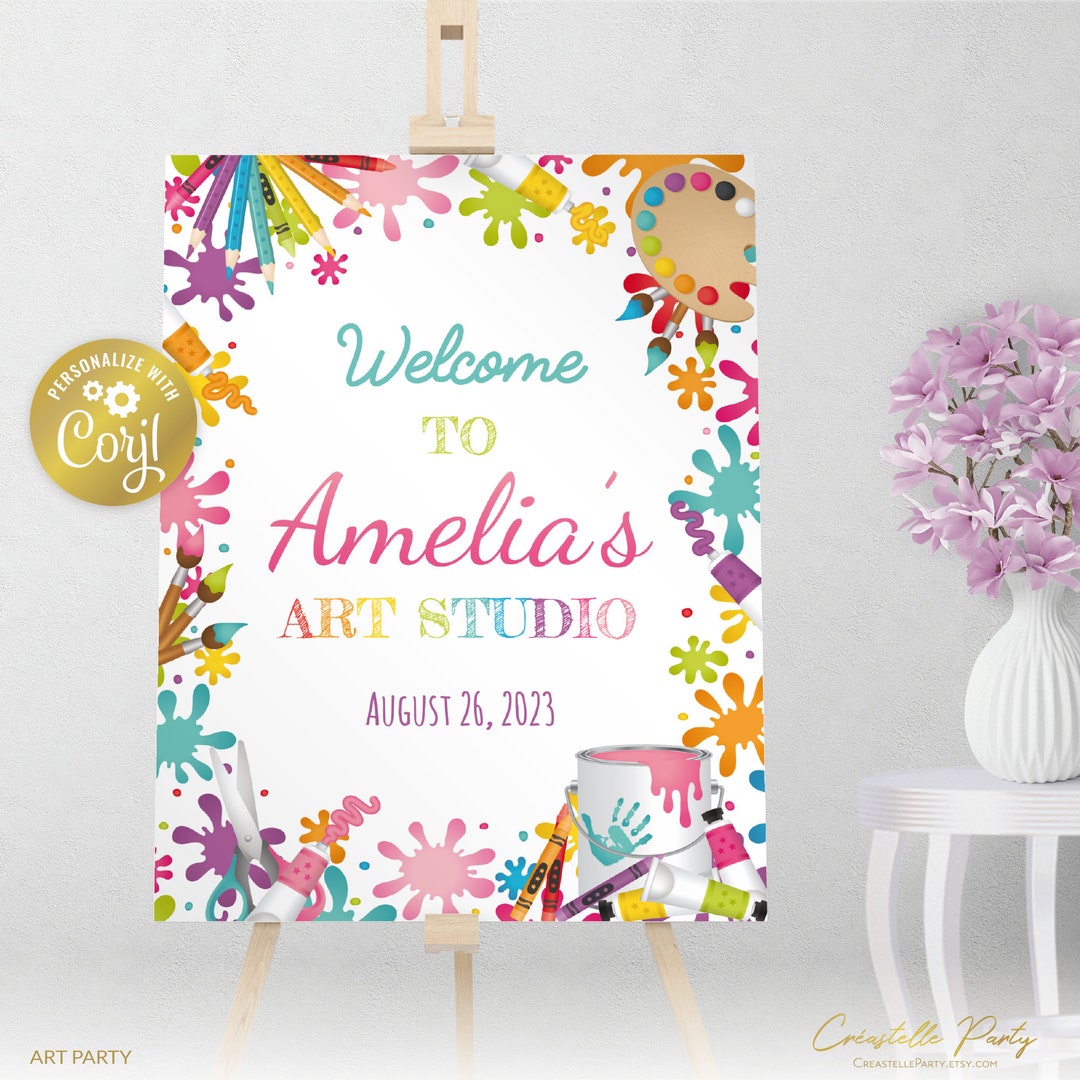 Art Party Welcome Sign, Painting Party Editable Sign, Artist Printable ...
