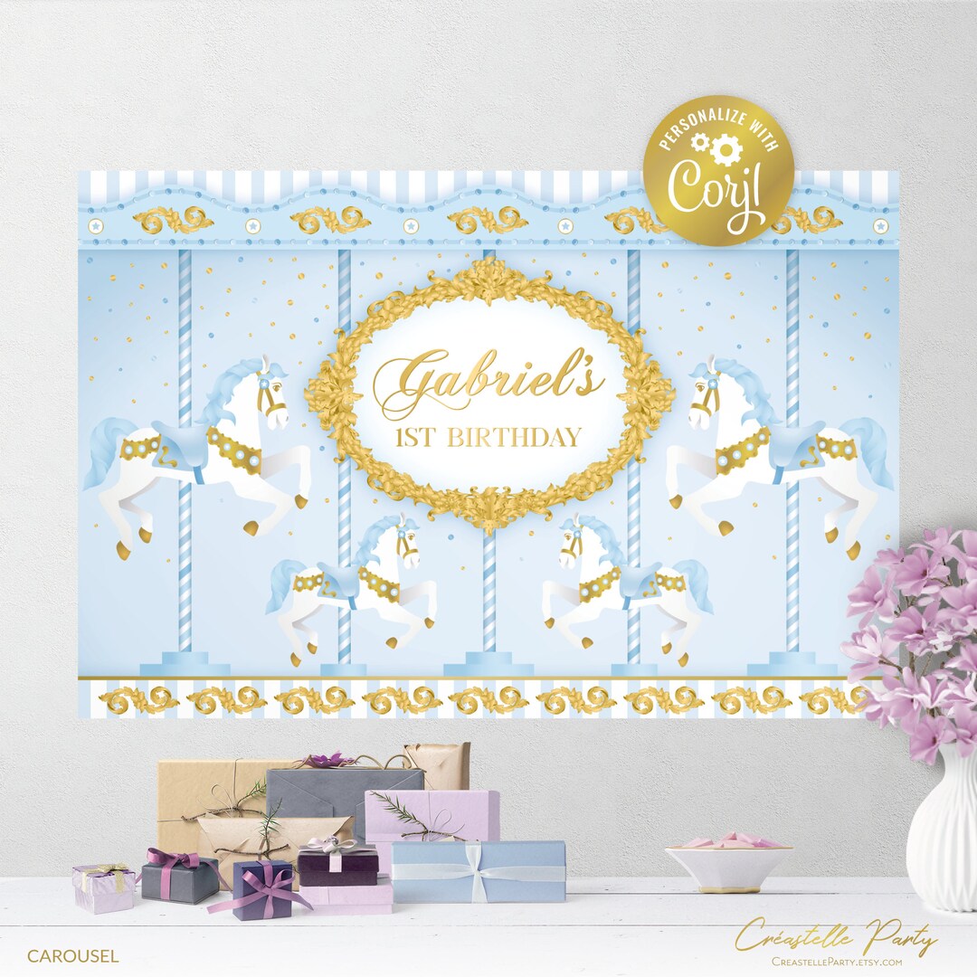 Editable Carousel Backdrop File, Blue Party Poster, Party Decoration ...